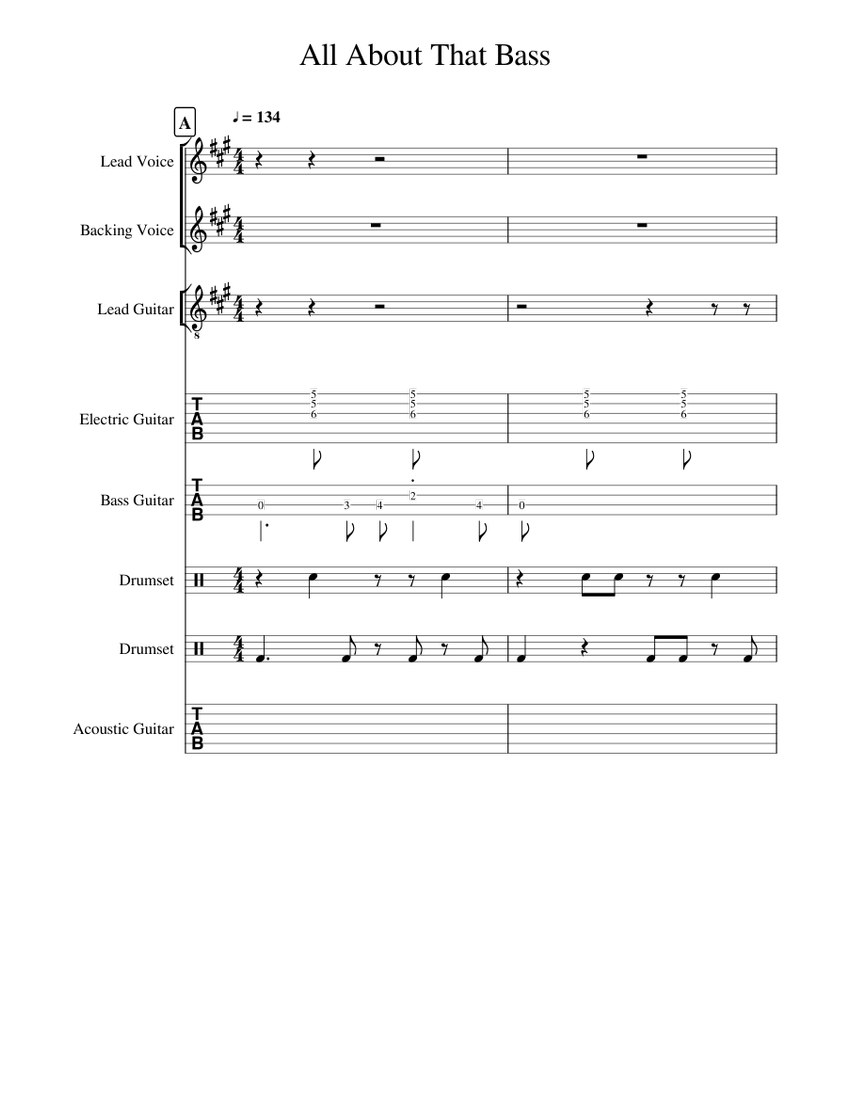All About That Bass Sheet music for Voice, Guitar, Bass, Percussion ...