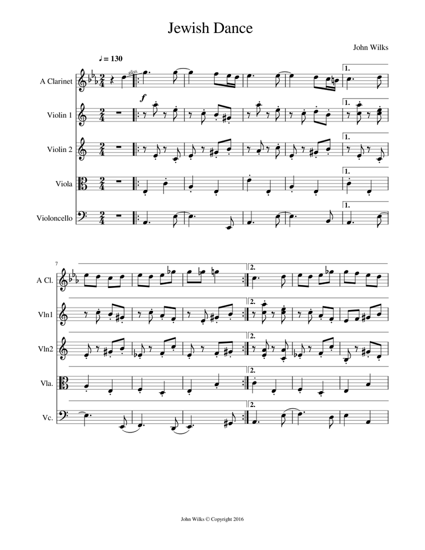 Jewish Dance Sheet music for Violin, Cello, Viola, Clarinet (In A ...