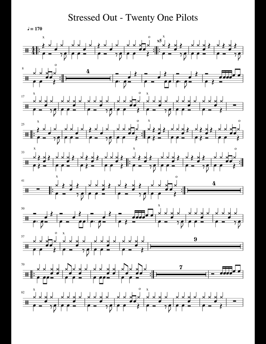Stressed Out - Twenty One Pilots sheet music for Percussion download ...