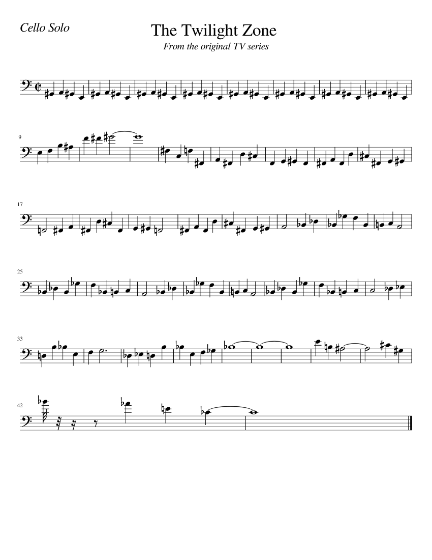 The Twilight Zone Sheet music for Cello | Download free in PDF or MIDI ...