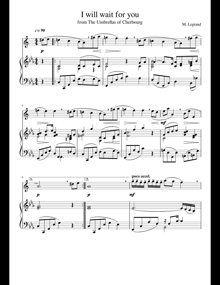 M. Legrand - I will wait for you sheet music for Piano, Alto Saxophone download free in PDF or MIDI