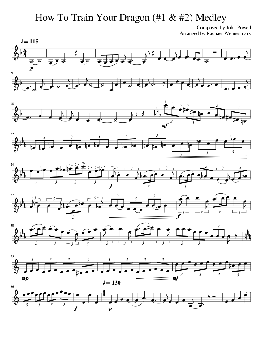 How To Train Your Dragon (#1 & #2) Medley Sheet music for Violin (Solo ...