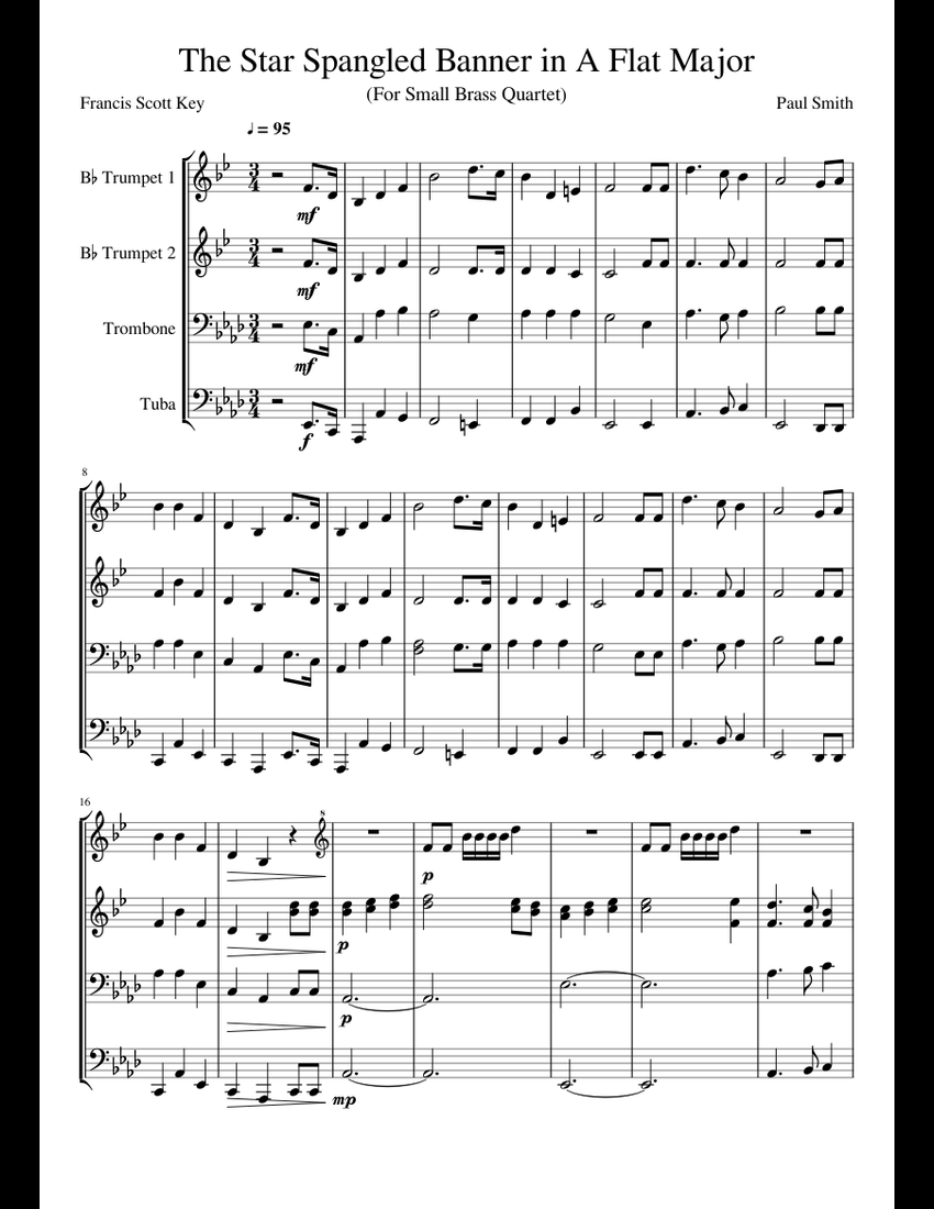 The Star Spangled Banner in A Flat Major sheet music for Trumpet ...