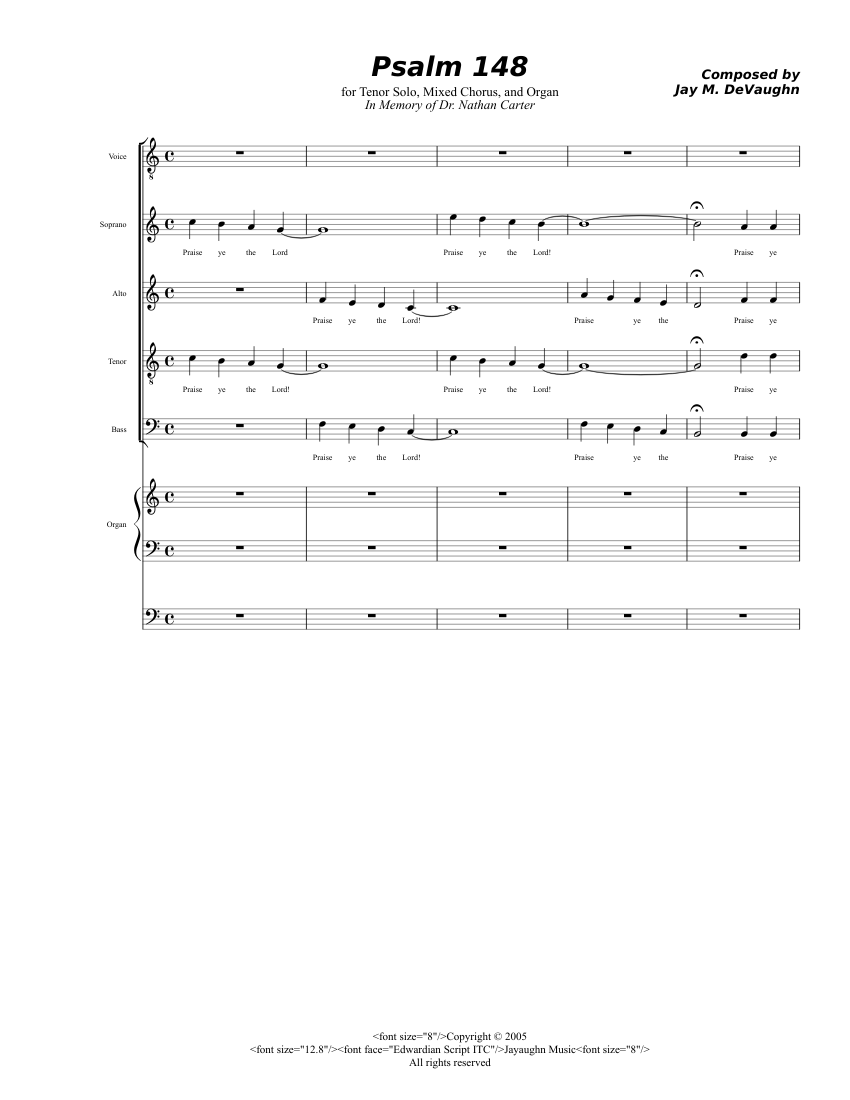 Psalm 148 sheet music for Voice, Organ download free in PDF or MIDI