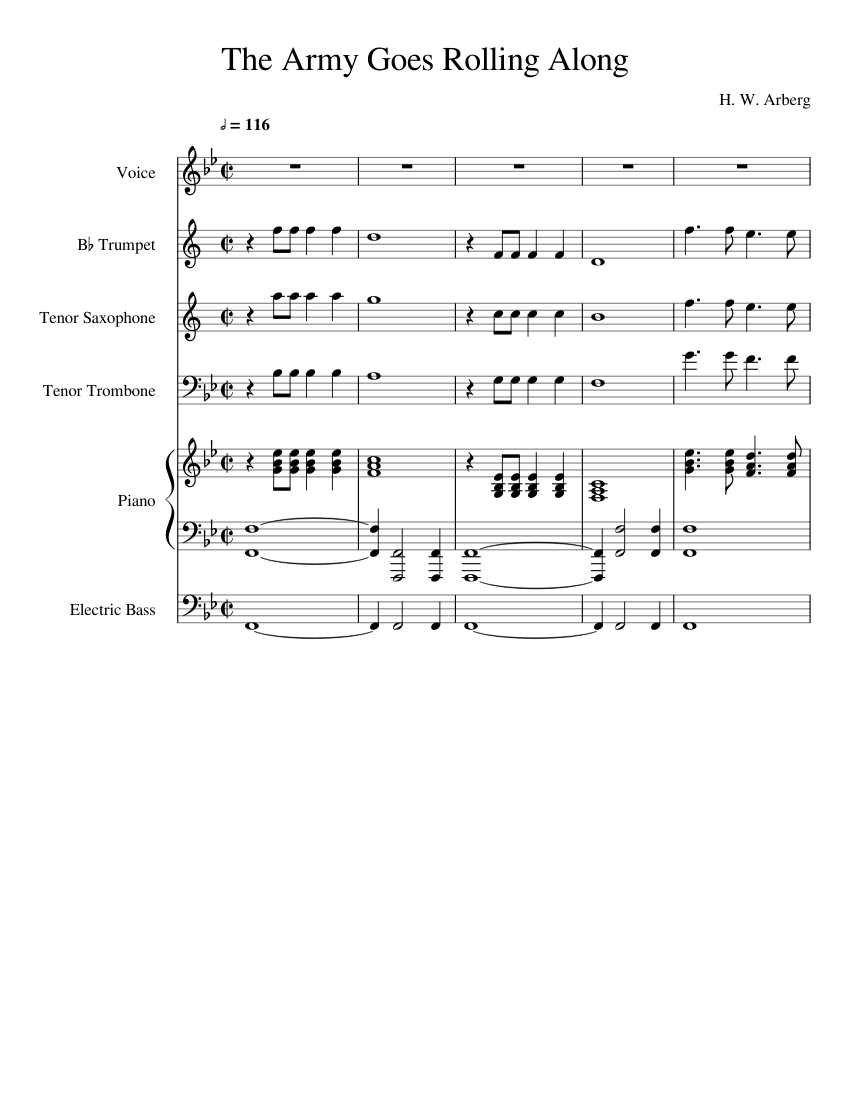 The Army Goes Rolling Along sheet music for Piano, Voice, Trumpet ...