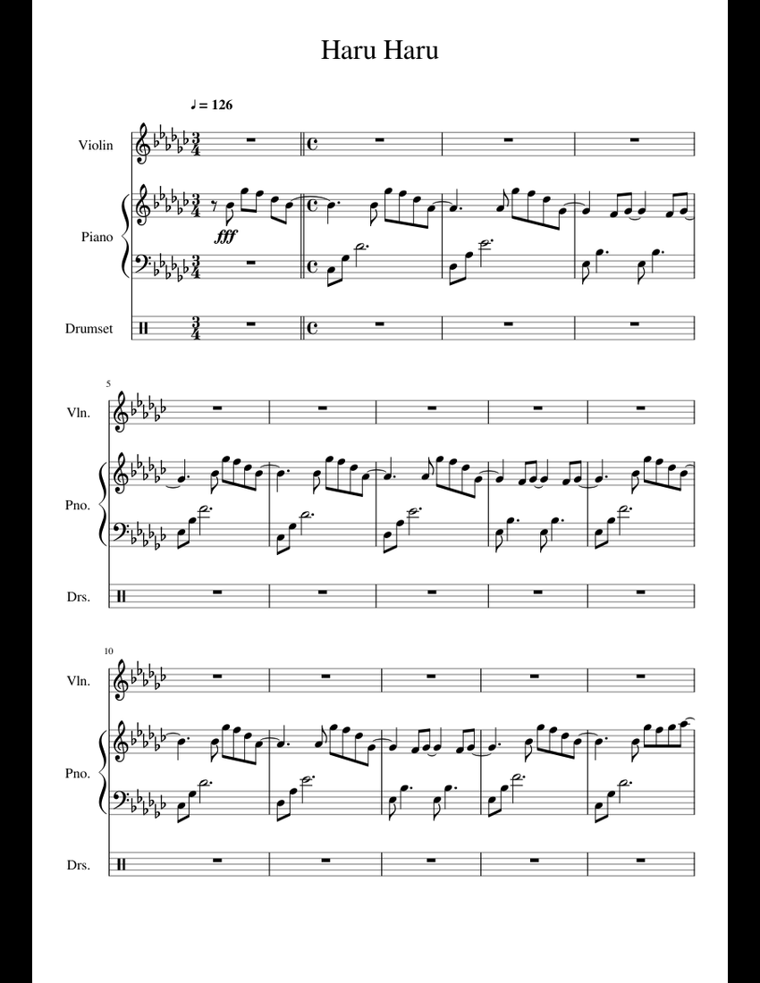 Haru Haru sheet music for Violin, Piano, Percussion download free in ...