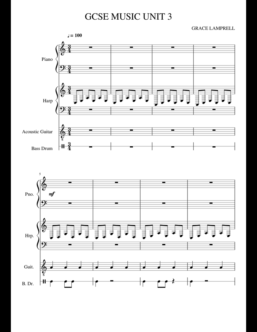 GCSE MUSIC UNIT 3 sheet music for Piano, Bass, Percussion, Harp ...