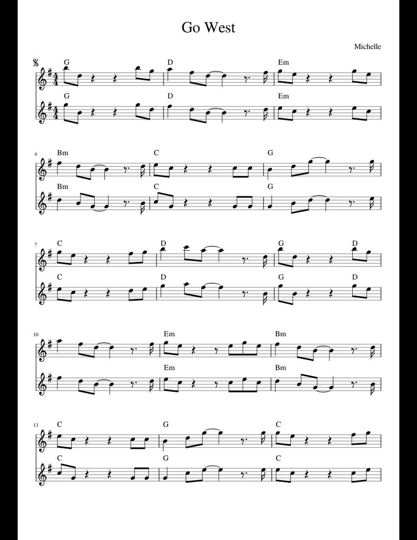 Go West sheet music for Flute, Violin download free in PDF or MIDI