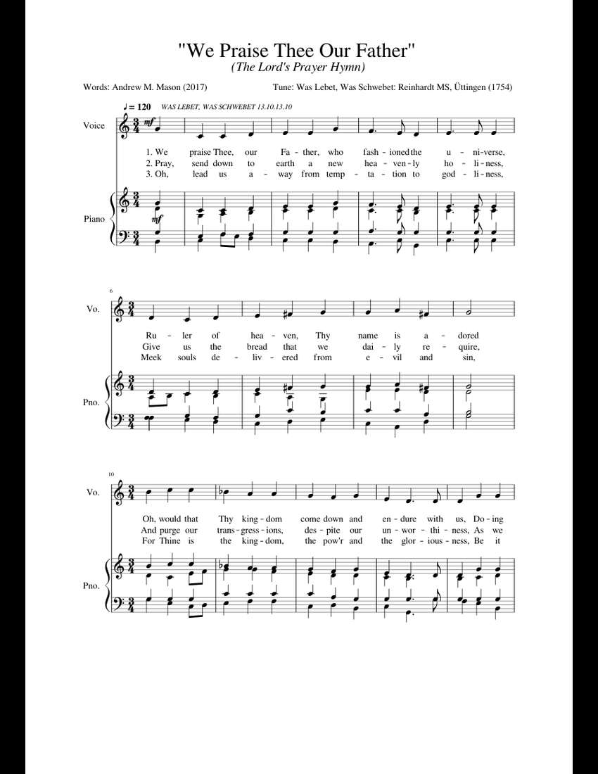 "We Praise Thee Our Father" (The Lord's Prayer Hymn) sheet music for ...