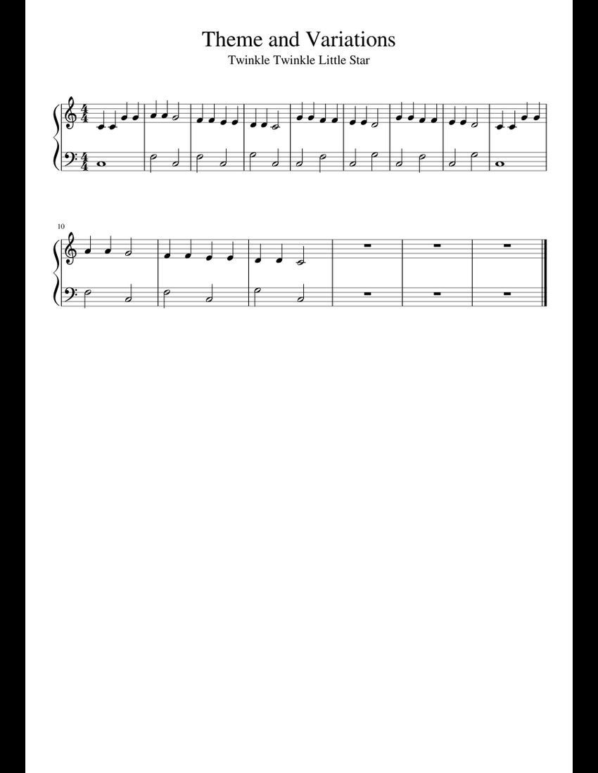 Theme and Variations Twinkle Twinkle Little Star sheet music for Piano ...
