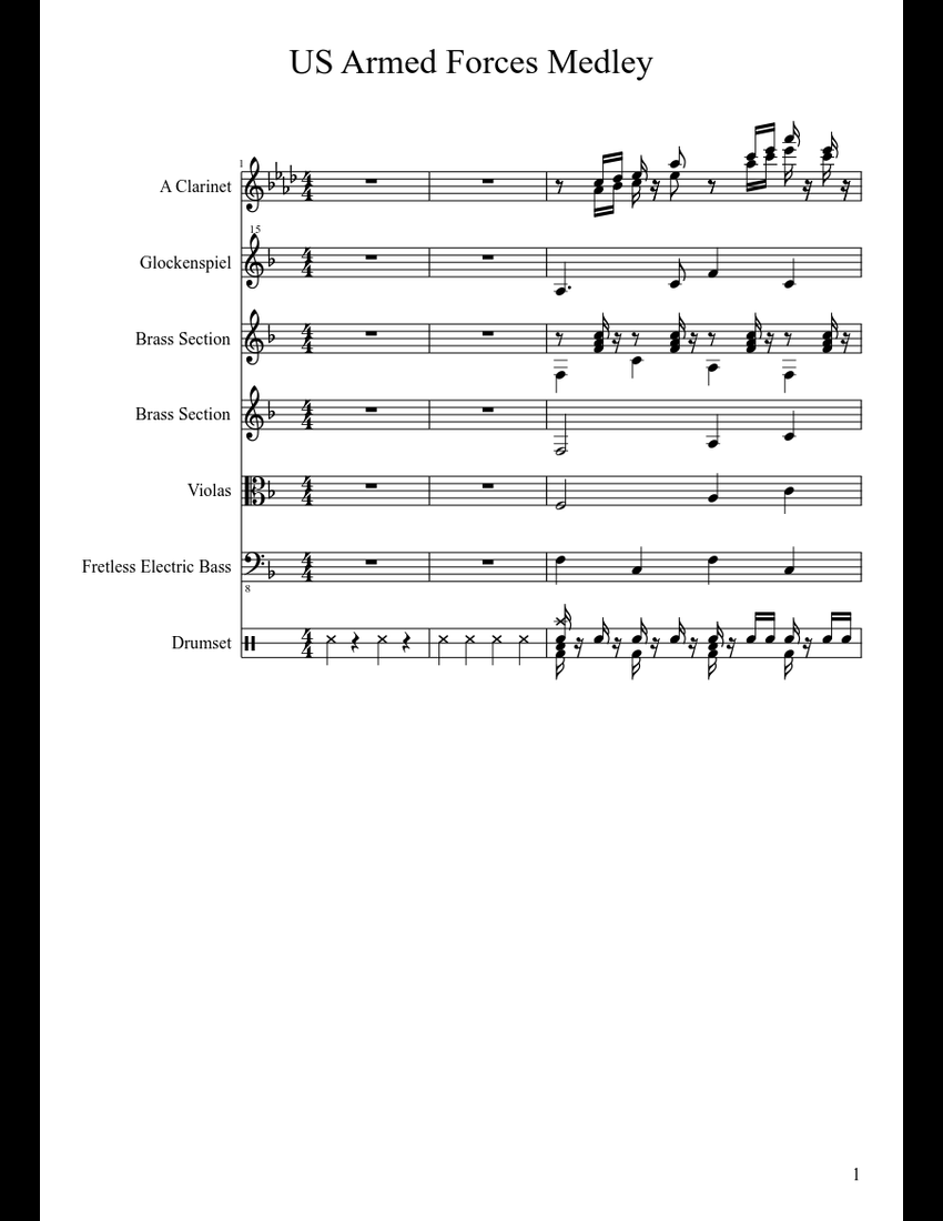 US Armed Forces Medley sheet music for Clarinet, Percussion, Brass ...