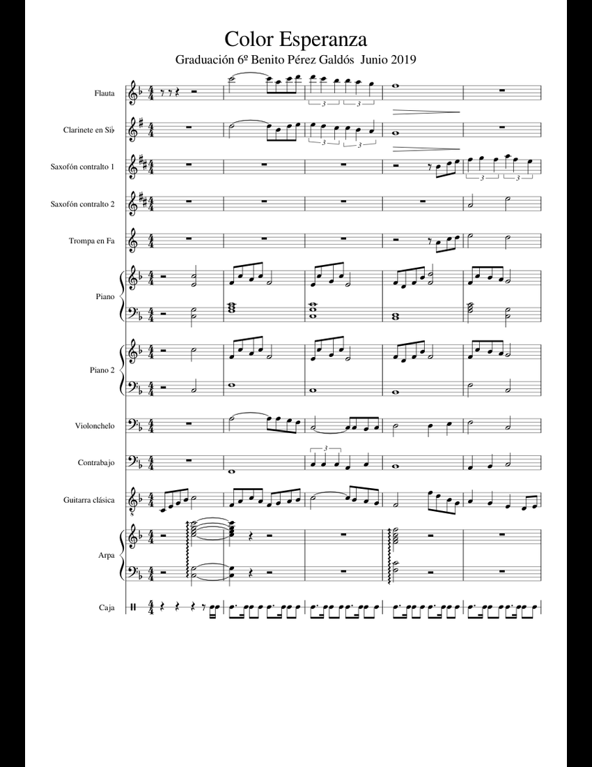 Color Esperanza sheet music for Flute, Clarinet, Piano, Alto Saxophone ...