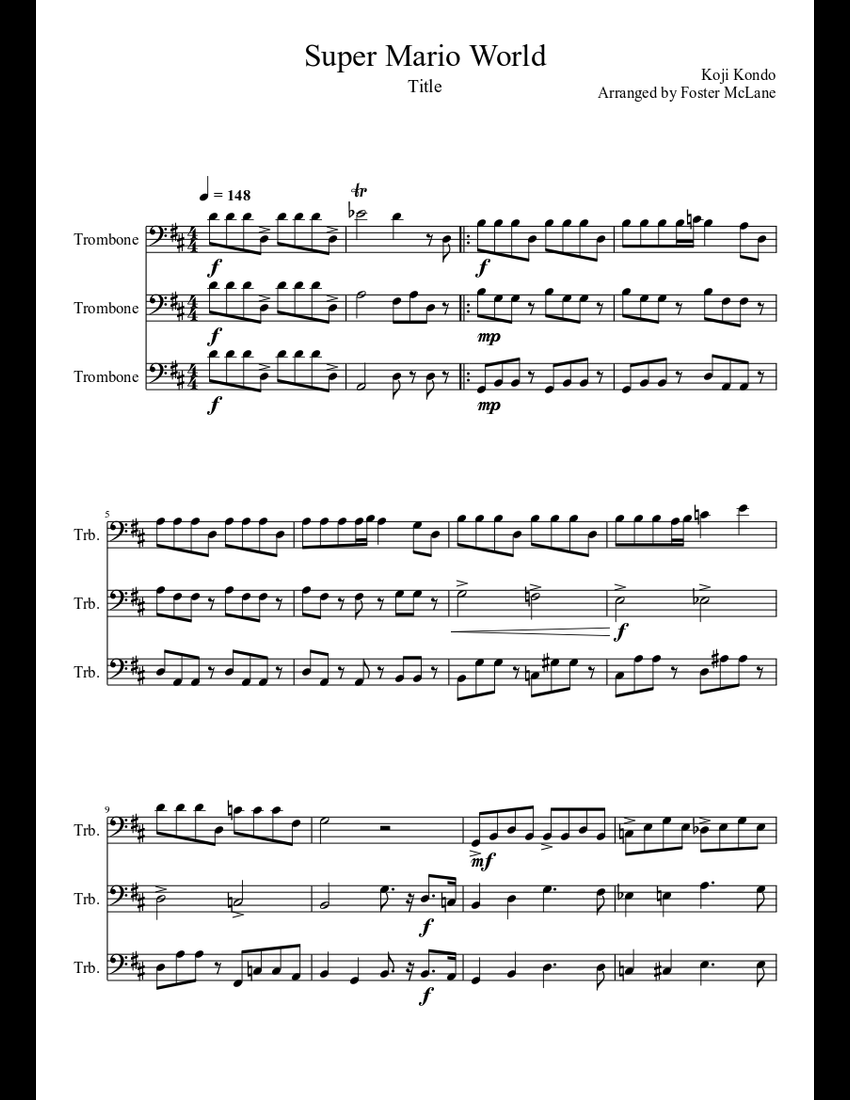 Super Mario World (Title) - Trombone Trio sheet music download free in ...