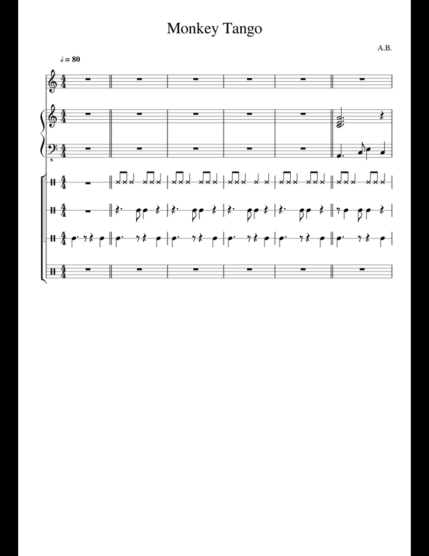 Monkey Tango sheet music for Trumpet, Accordion, Bass, Percussion ...