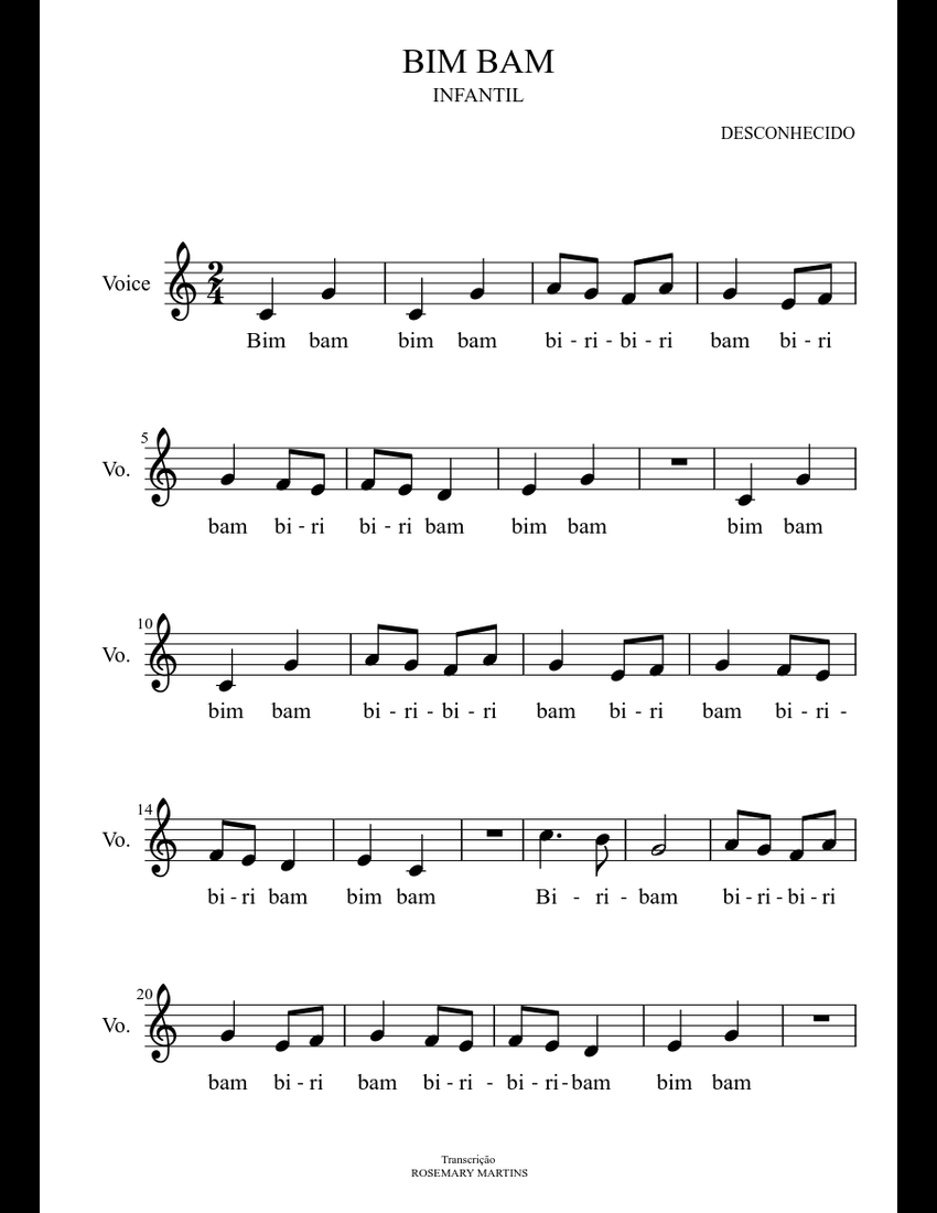 Bim Bam sheet music download free in PDF or MIDI