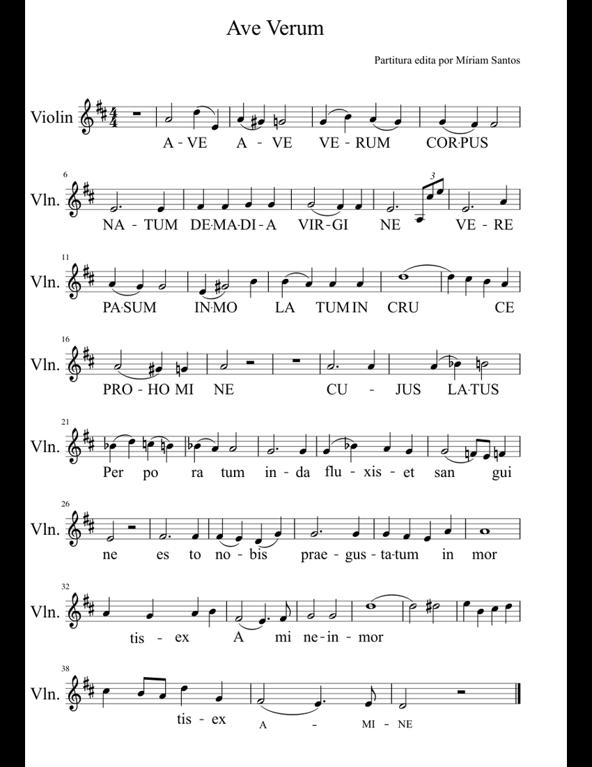 Ave Verum sheet music for Violin download free in PDF or MIDI
