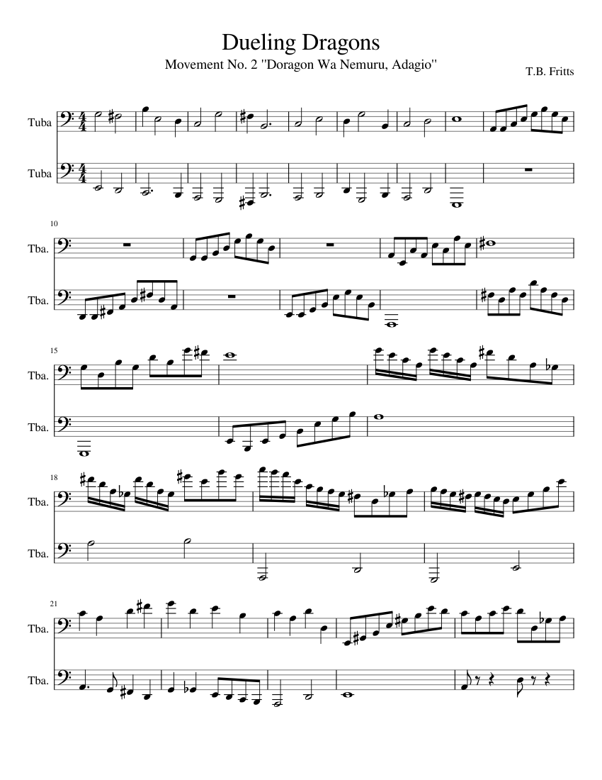 Dueling Dragons Movement 2 Sheet music for Tuba | Download free in PDF ...