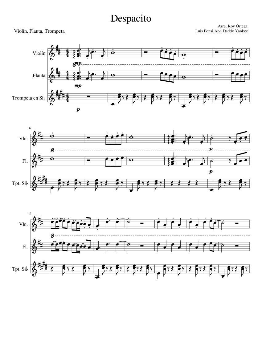 Despacito Sheet music for Violin, Flute, Trumpet | Download free in PDF ...
