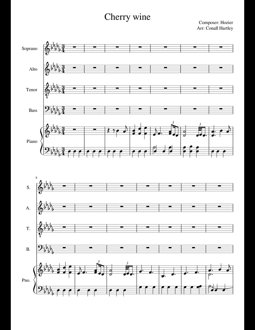 Cherry wine- Hozier (SATB) sheet music for Piano, Voice download free in PDF or MIDI