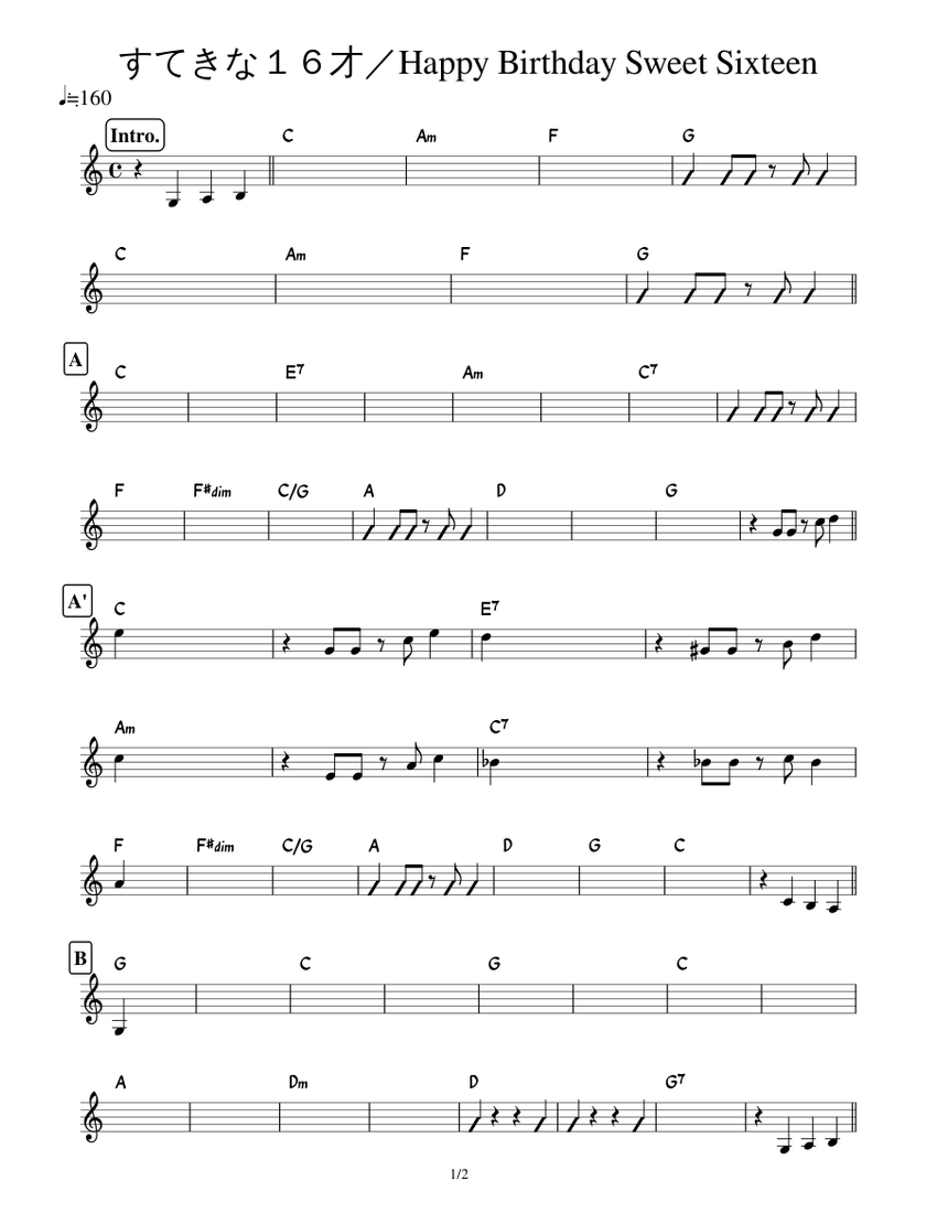 Happy Birthday Sweet 16 Sheet music for Voice | Download free in PDF or ...