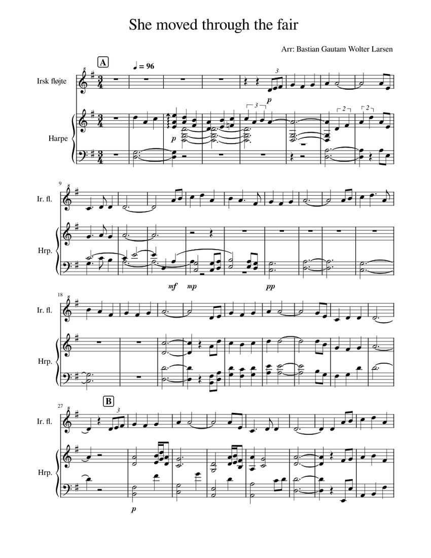 She moved through the fair Sheet music for Flute, Harp | Download free ...