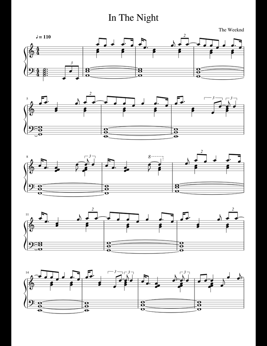 In The Night - The Weeknd sheet music for Piano download free in PDF or ...