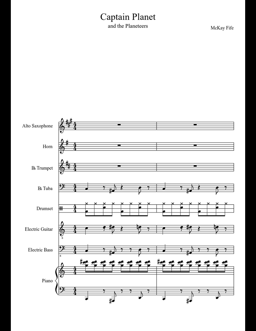 Captain Planet Theme Song (for your listening pleasure only!) sheet ...