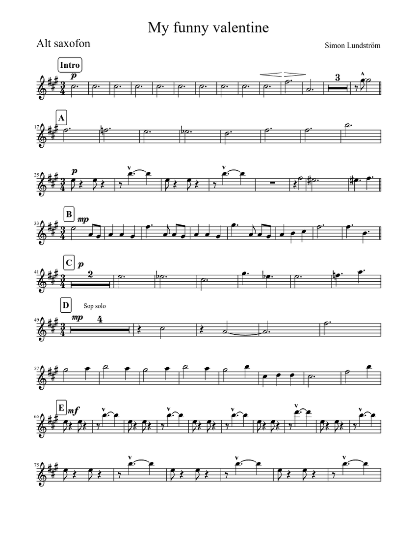 My funny valentine alt Sheet music for Alto Saxophone | Download free ...