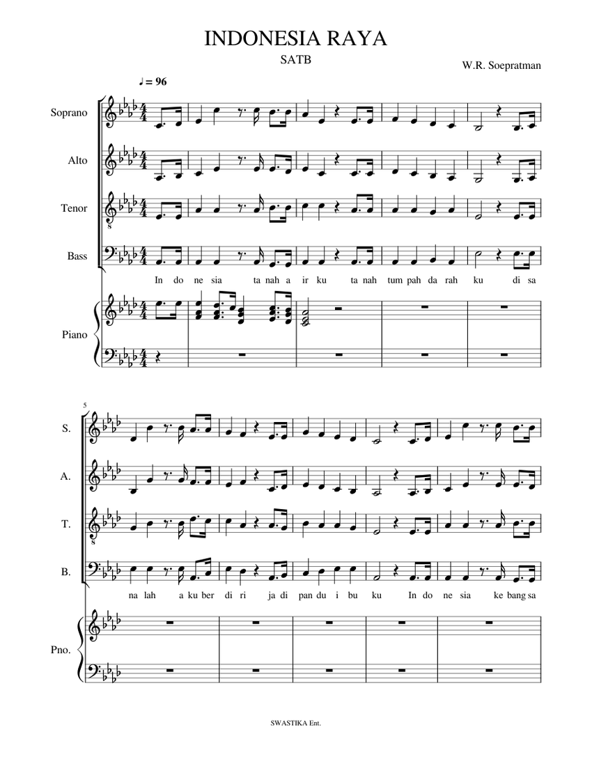 Indonesia Raya SATB Sheet music for Piano, Soprano, Tenor, Alto & more ...