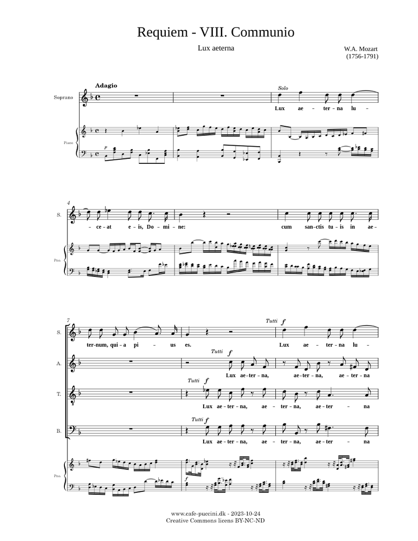 Requiem - Mozart - Lux aeterna sheet music for Piano, Voice download ...