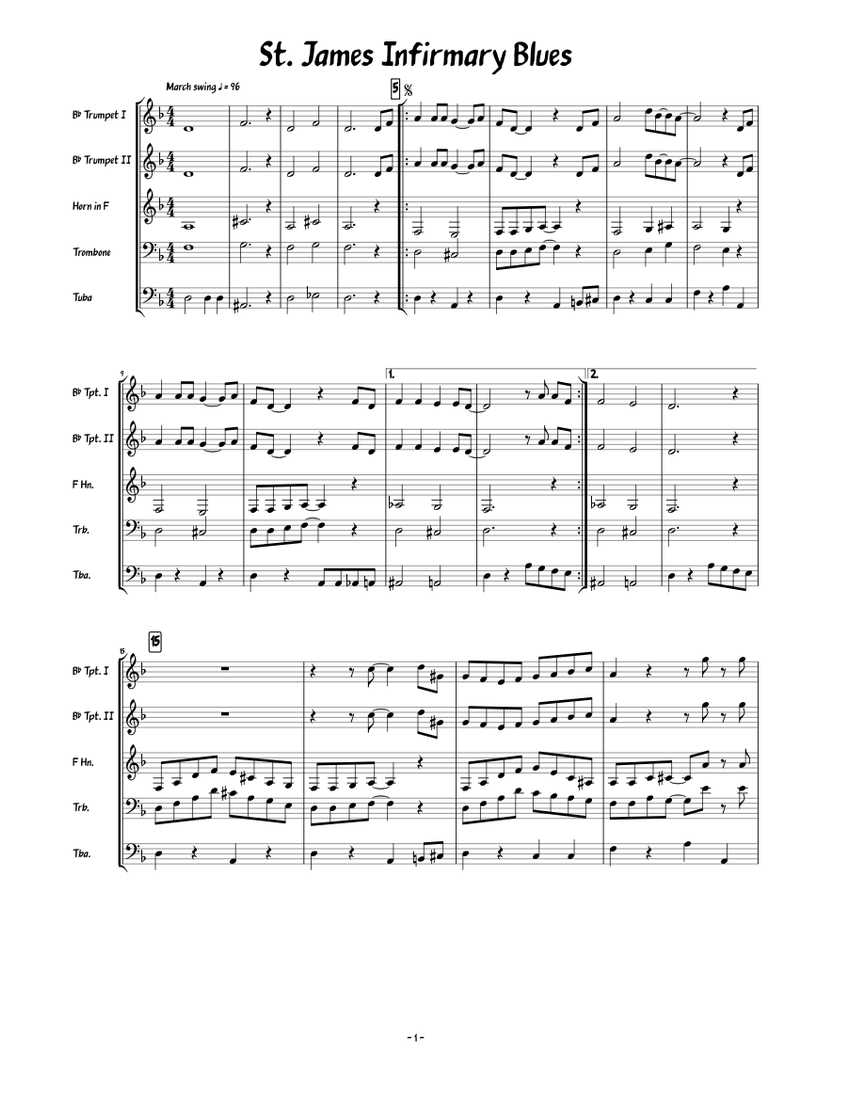 St. James Infirmary (CHS Polka) Sheet music for Trumpet (In B Flat), Trombone, French Horn, Tuba ...