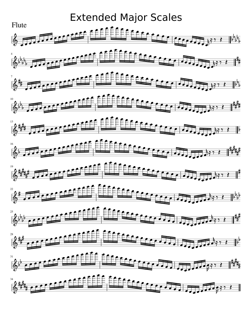Flute Extended Major Scales Sheet Music For Piano Download Free In PDF Flute Extended Major Scales Sheet Music For Piano Download Free In PDF