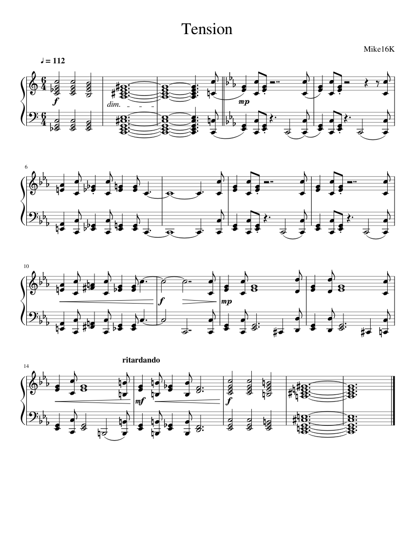 Tension Sheet music for Piano | Download free in PDF or MIDI ...