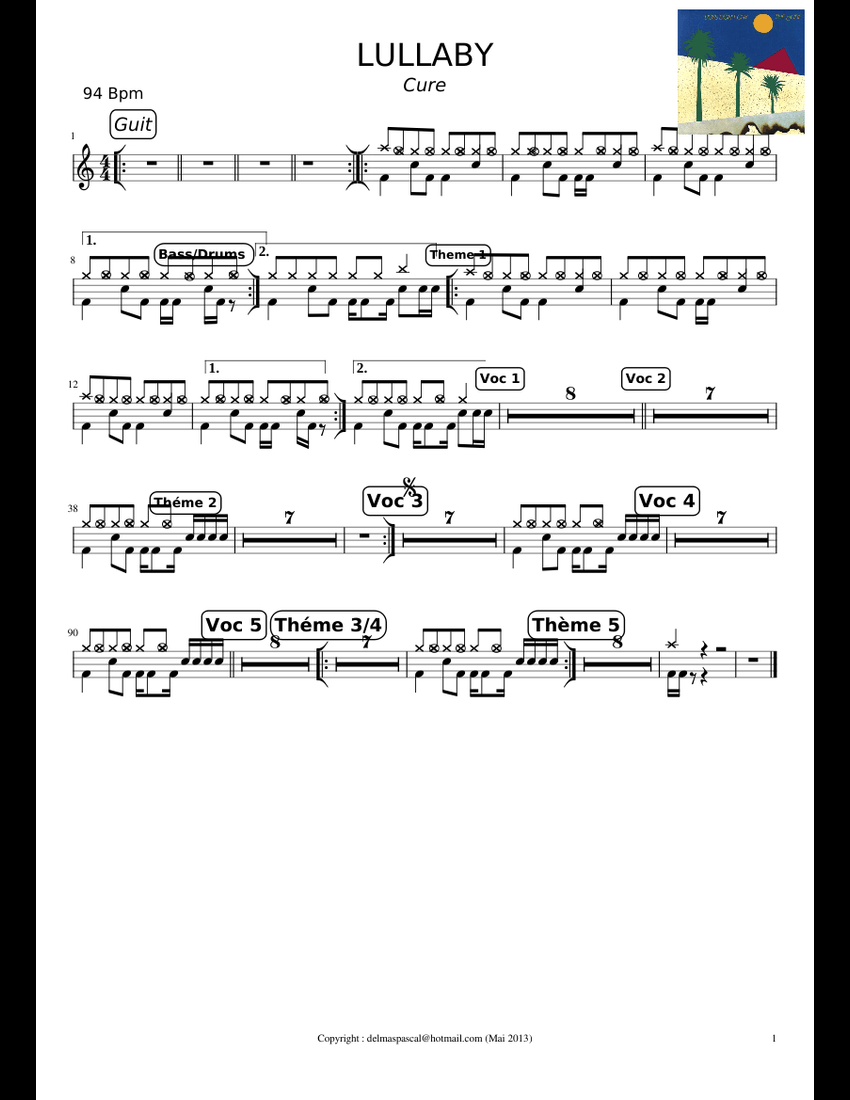 LULLABY - The Cure - Drum Transcription sheet music for Percussion ...