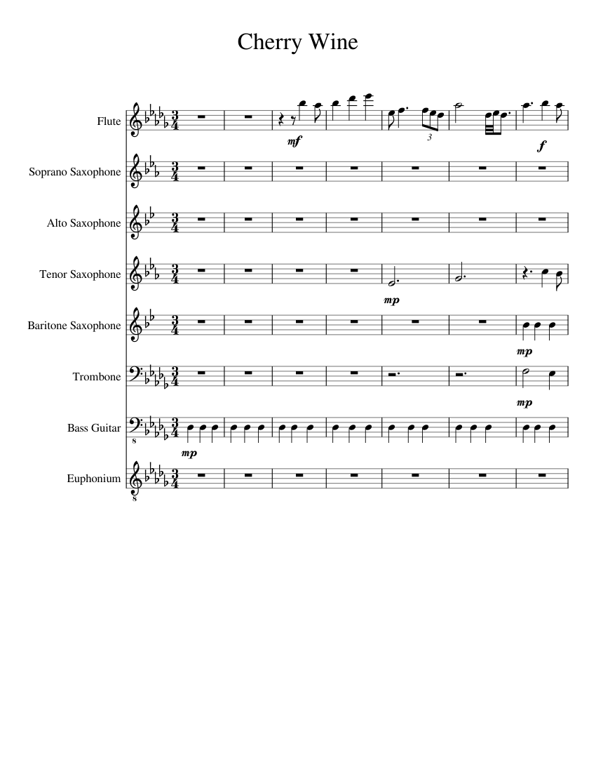 Cherry Wine Hozier sheet music for Flute, Soprano Saxophone, Alto Saxophone, Tenor Saxophone ...