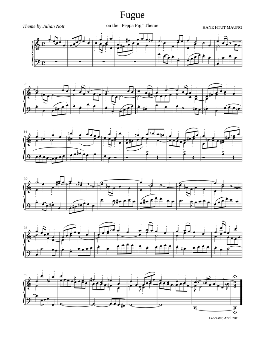 Fugue on the “Peppa Pig” Theme sheet music for Piano download free in ...