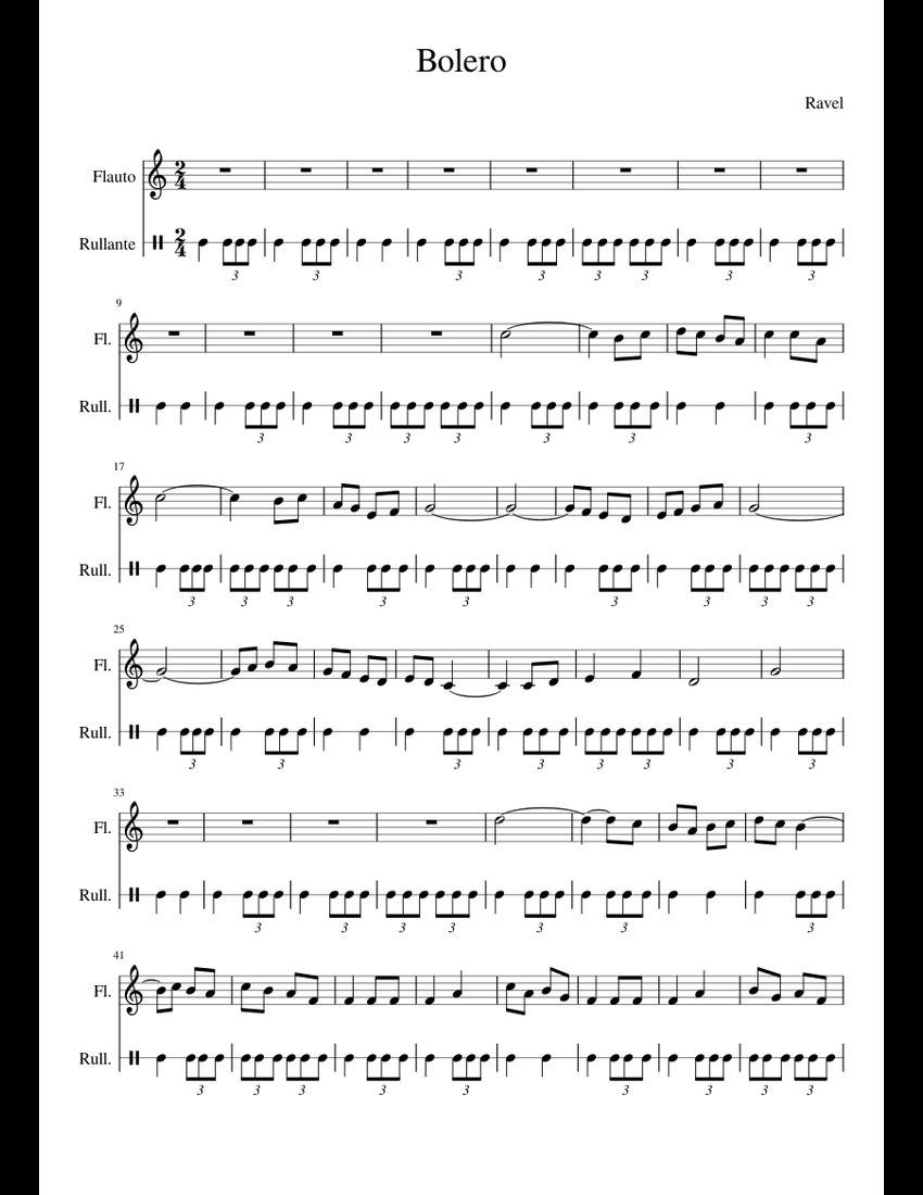 Bolero sheet music for Flute, Percussion download free in PDF or MIDI