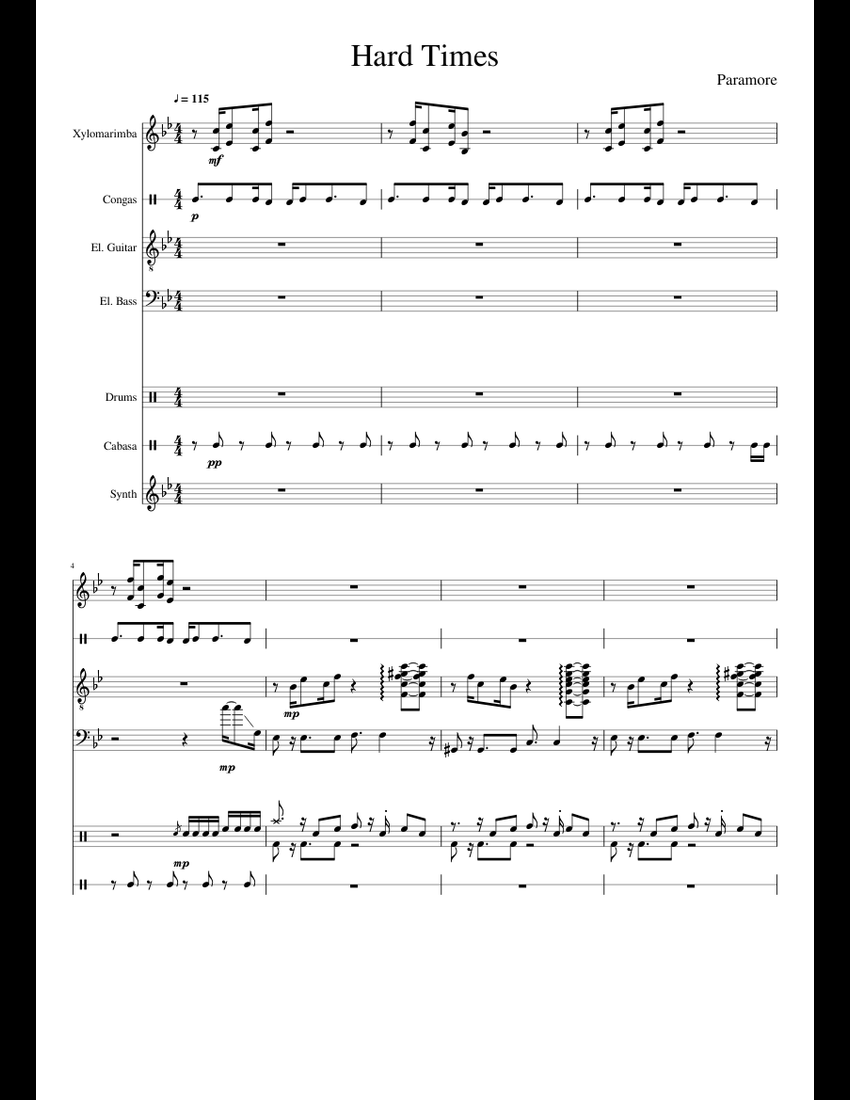 Hard Times-Paramore sheet music for Percussion, Guitar, Bass ...