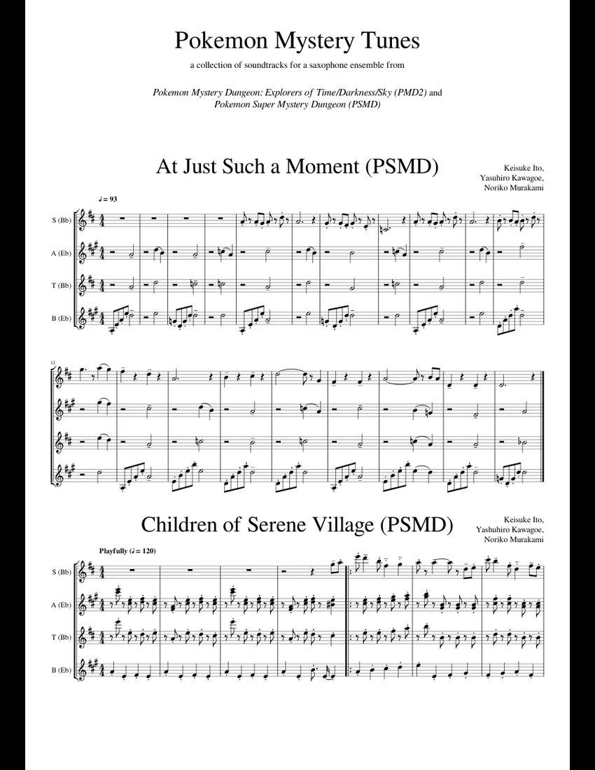 Pokemon Mystery Tunes sheet music for Soprano Saxophone, Alto Saxophone ...