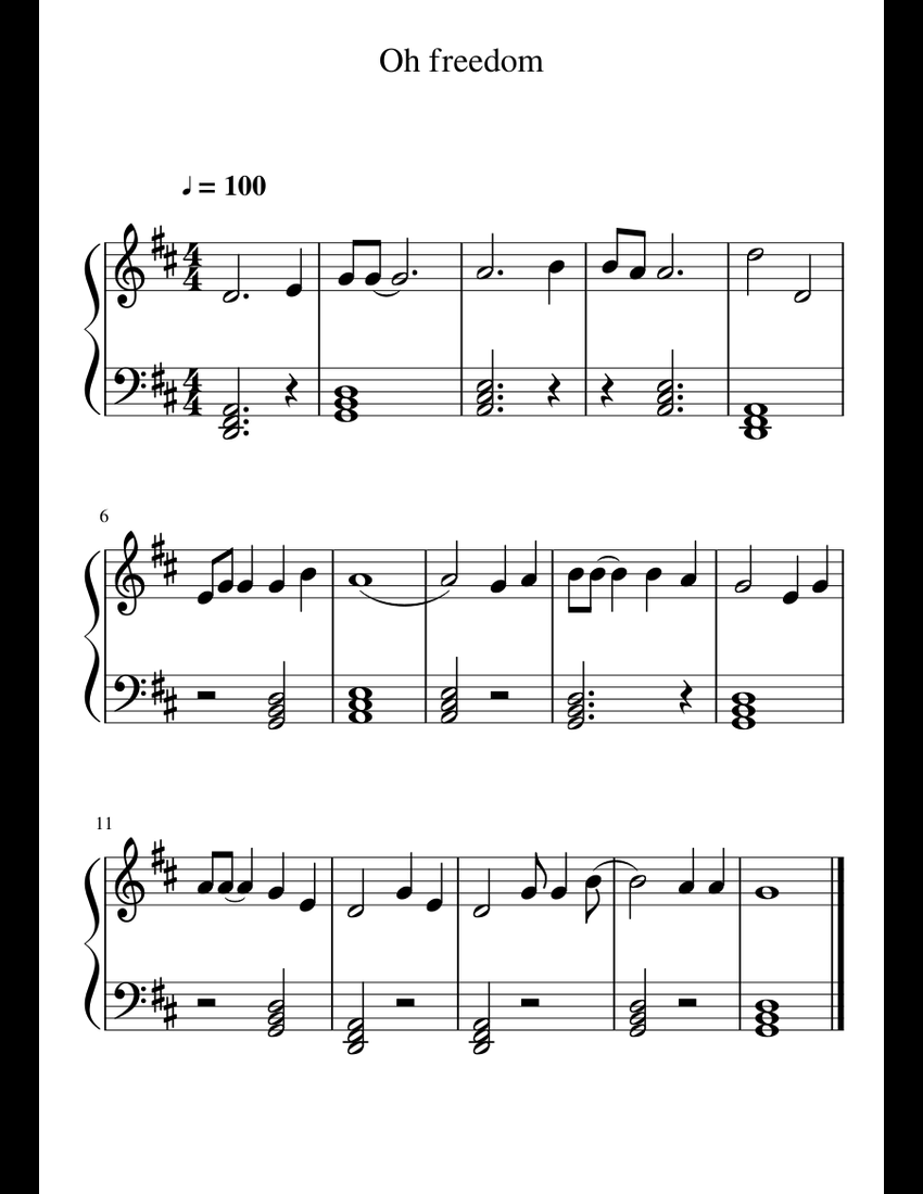 Oh freedom sheet music for Piano download free in PDF or MIDI