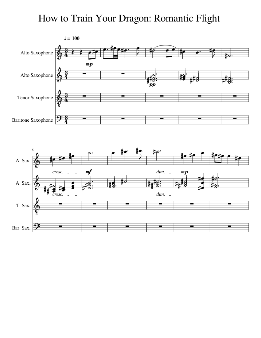 How to Train Your Dragon: Romantic Flight sheet music for Alto ...
