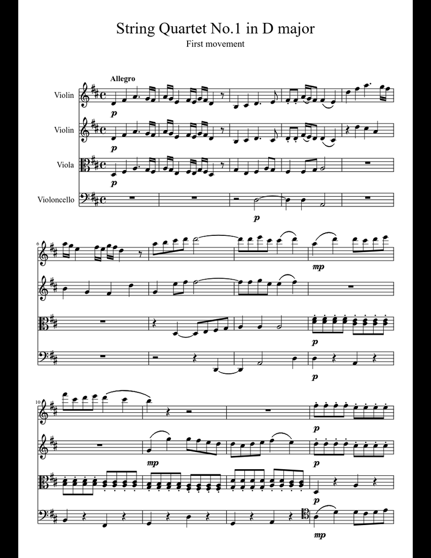 String Quartet No.1 in D major - 1st mov sheet music download free in ...