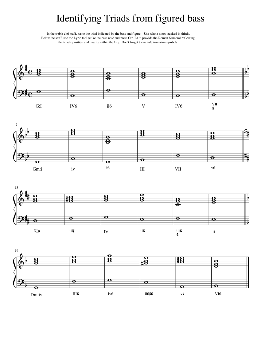 Identifying Triads from figured bass Sheet music for Piano | Download ...