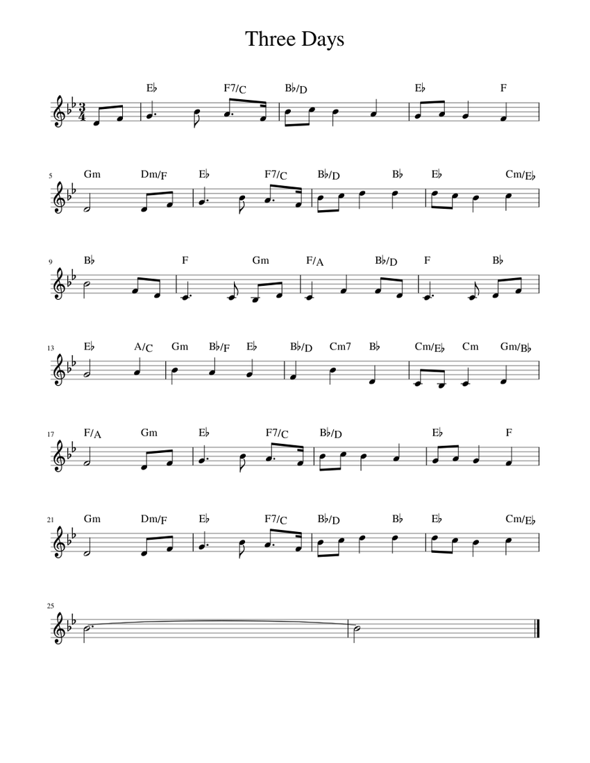 Three Days Sheet music for Piano (Solo) | Musescore.com
