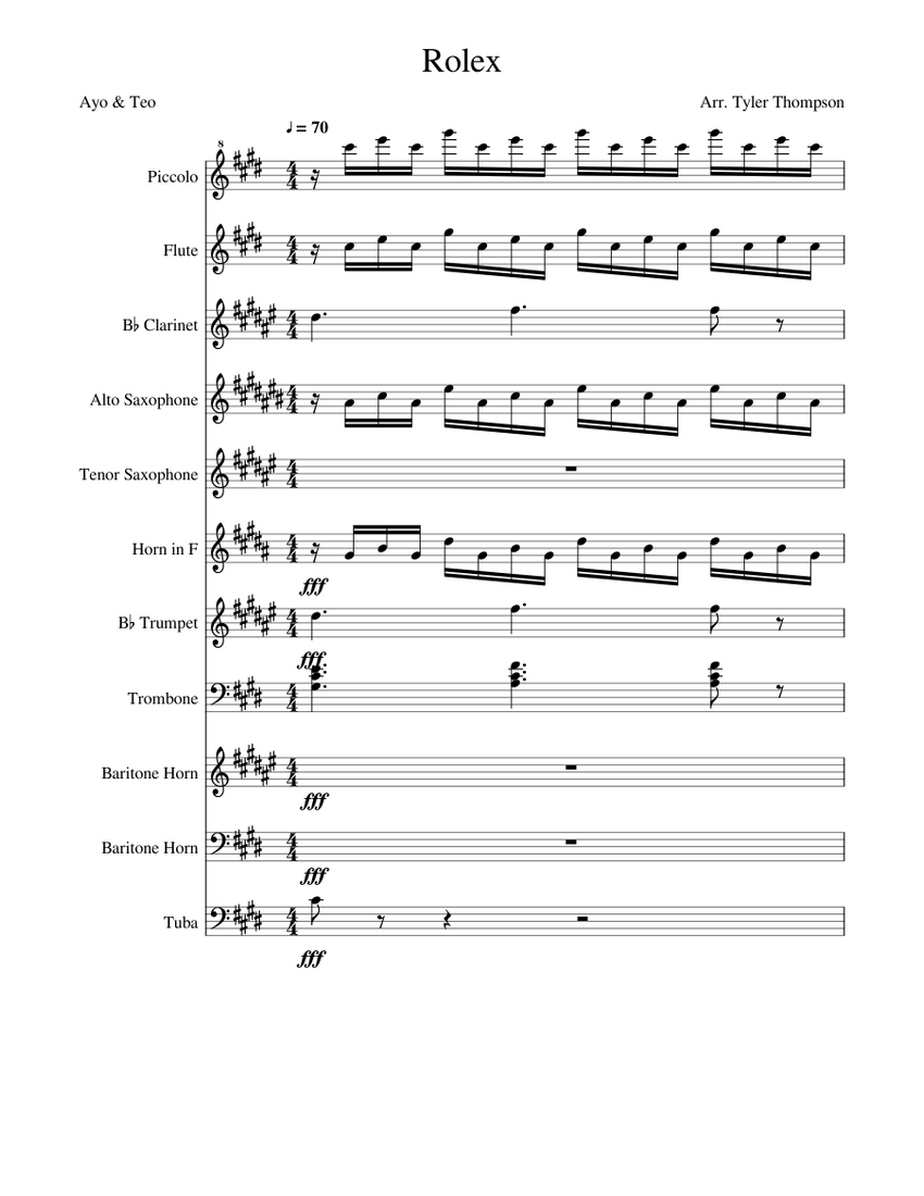 Rolex Sheet music for Flute, Clarinet, Piccolo, Alto Saxophone ...