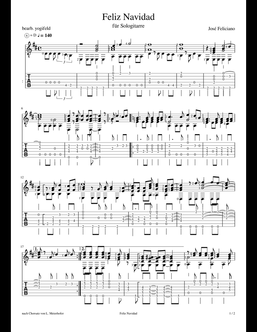 Feliz Navidad1 sheet music for Guitar download free in PDF or MIDI