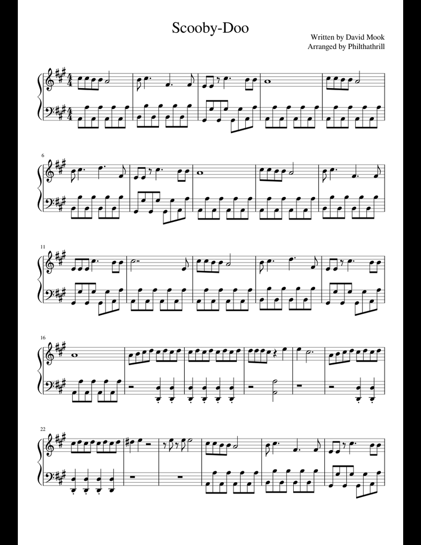 "Scooby-Doo, Where Are You?" Theme Song sheet music for Piano download ...