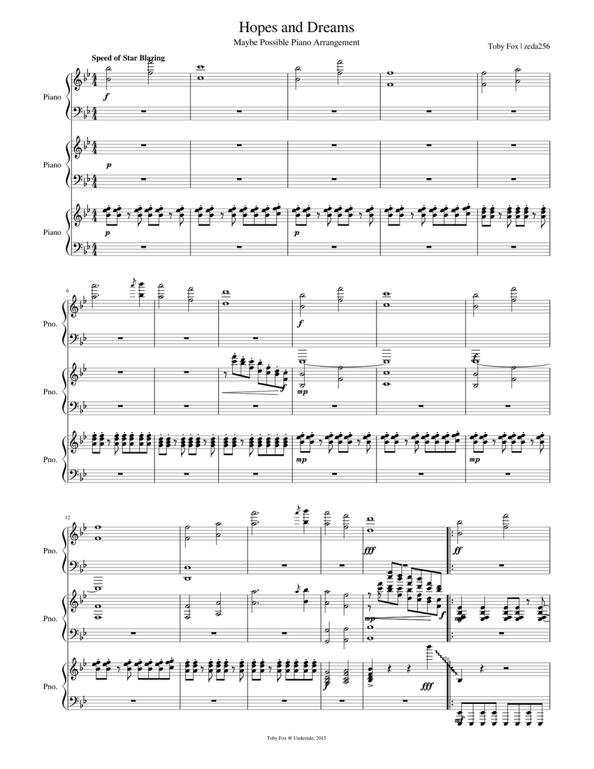 Undertale - Hopes and Dreams [Piano Arrangement] Sheet music for Piano (Mixed Trio) | Musescore.com
