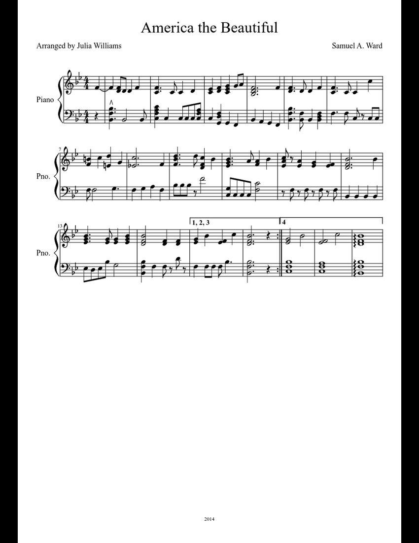 America the Beautiful sheet music download free in PDF or MIDI