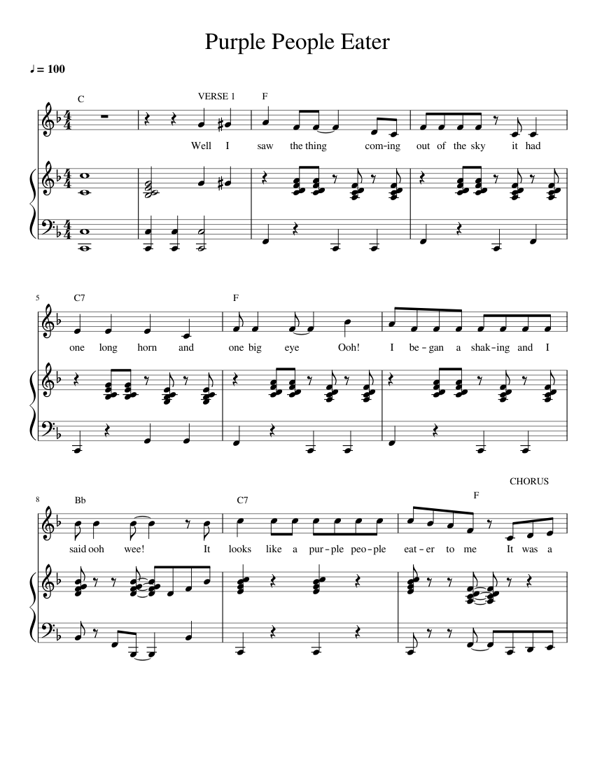 Purple People Eater Sheet music for Piano, Voice | Download free in PDF ...
